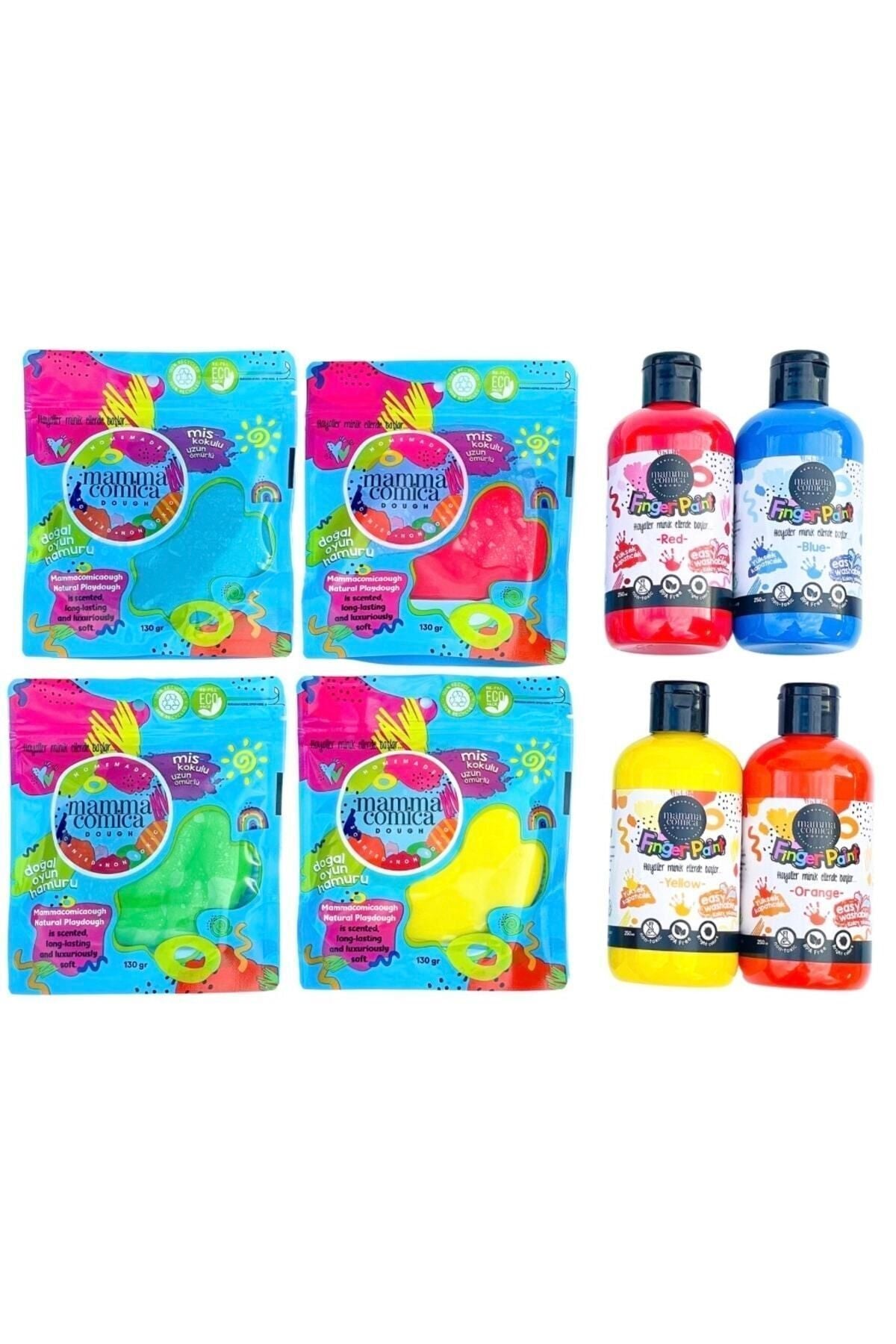 8’li Set Doğal Oyun Hamuru (eco+friendly Pack) +parmak Boya – Mammacomica
